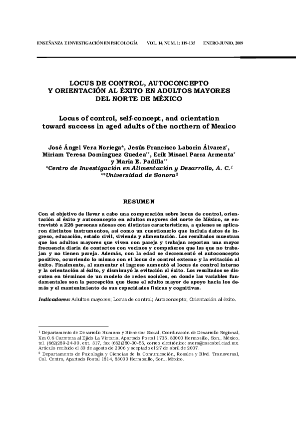 (PDF) Locus de control, autoconcepto y orientación al éxito en adultos mayores del norte de México