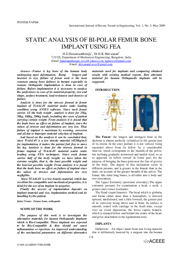 (PDF) STATIC ANALYSIS OF BI-POLAR FEMUR BONE IMPLANT USING FEA