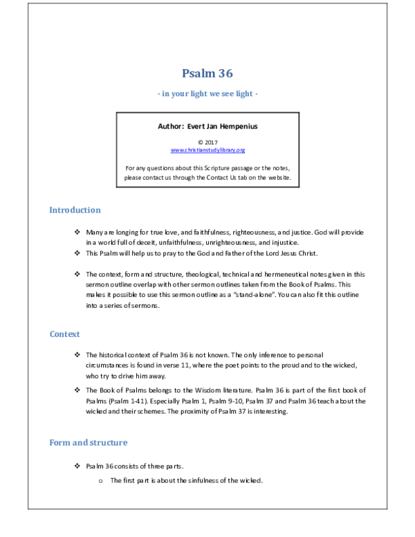 (PDF) Exegetical Paper - Psalm 36 - in your light we see light