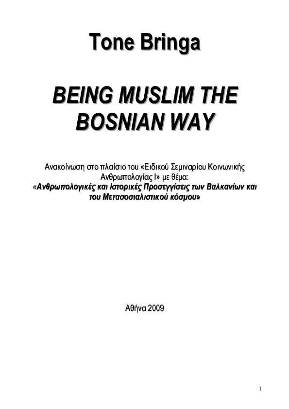 (PDF) Tone Bringa. Being Muslim the Bosnian Way