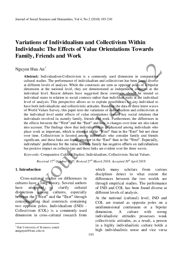 (PDF) Variations of Individualism and Collectivism Within Individuals ...