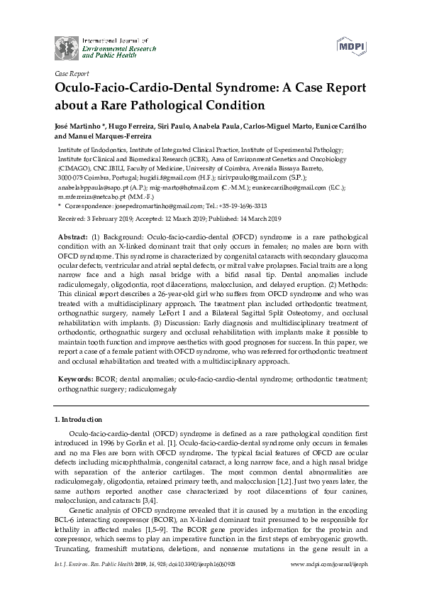 (PDF) Oculo-Facio-Cardio-Dental Syndrome: A Case Report about a Rare ...