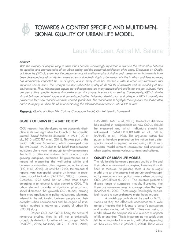 (PDF) Towards a Context Specific and Multidimensional Quality of Urban ...