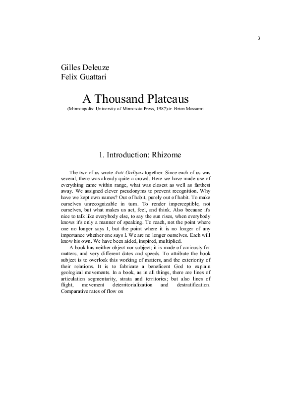 (PDF) A Thousand Plateaus