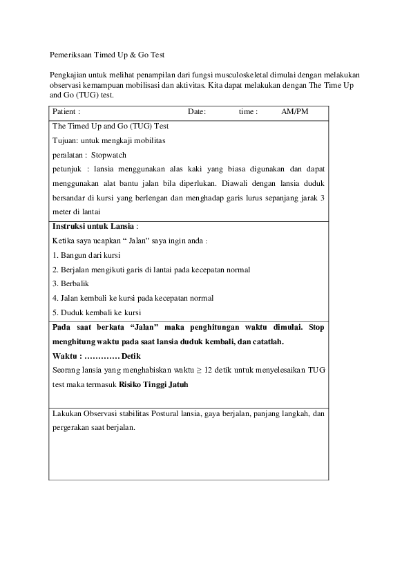 (PDF) Pemeriksaan Timed Up and Go Barthel Index