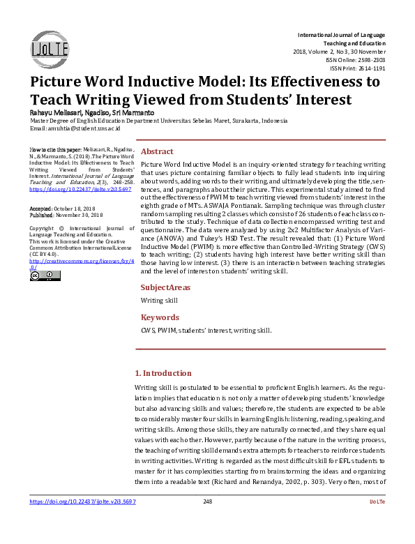 (PDF) The Picture Word Inductive Model: Its Effectiveness to Teach ...