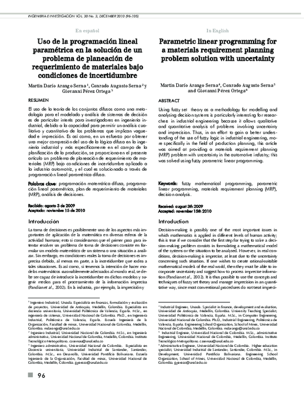 (PDF) Parametric linear programming for a materials requirement planning problem solution with ...