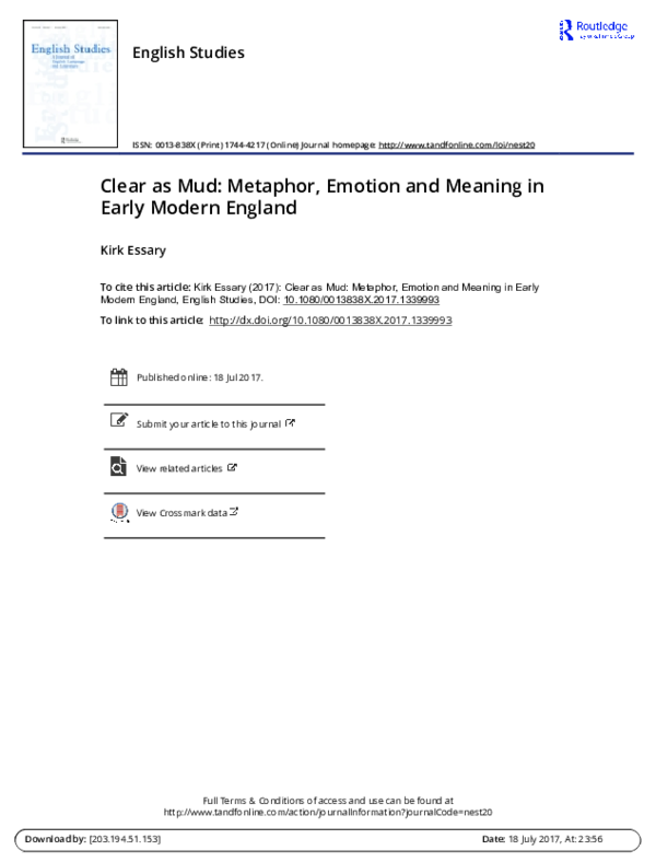 (PDF) Clear as Mud: Metaphor, Emotion, and Meaning in Early Modern England
