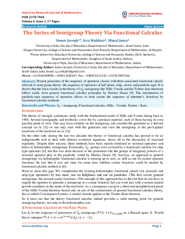 (PDF) The Series of Semigroup Theory Via Functional Calculus
