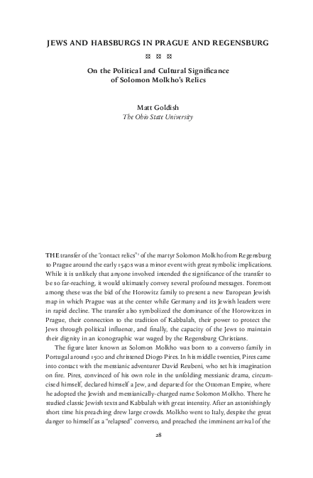 (PDF) Matt Goldish, “Jews and Habsburgs in Prague and Regensburg: On ...