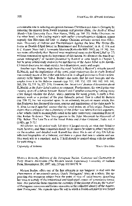 (PDF) Matt Goldish, “Review of ‘Hebrews of the Portuguese Nation ...