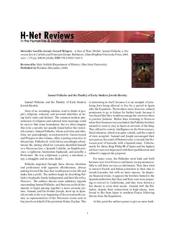 (PDF) Matt Goldish, “Review of ‘Sabbateanism: Social Perspectives’, by ...