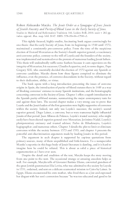 (PDF) Matt Goldish, “Review of ‘The Jesuit Order as a Synagogue of Jews ...