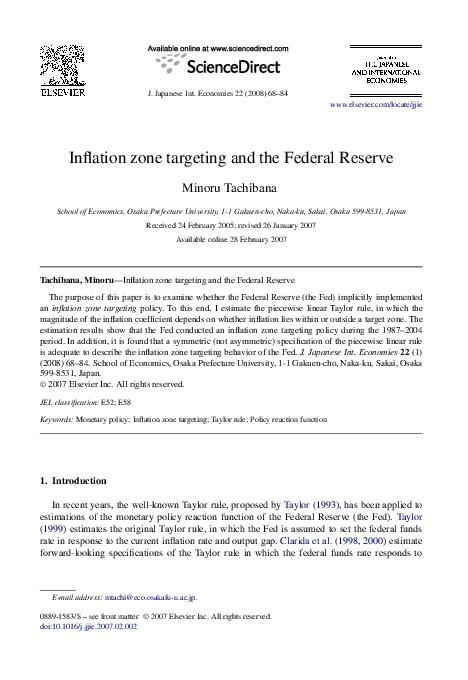 (PDF) Inflation zone targeting and the Federal Reserve