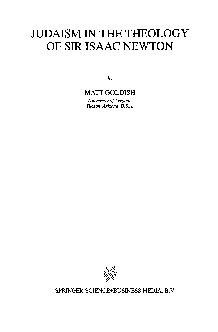 (PDF) Matt Goldish, “Sir Isaac Newton’s Of the Church: Its Contents and ...