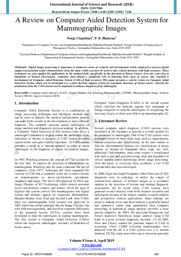 Pdf A Review On Computer Aided Detection System For Mammographic Images