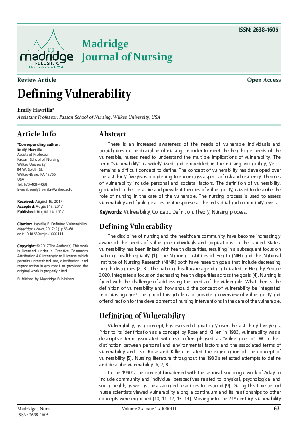 Pdf Defining Vulnerability