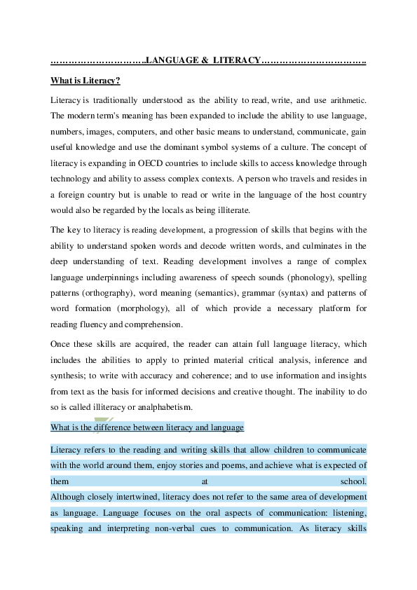 (PDF) Language and Literacy