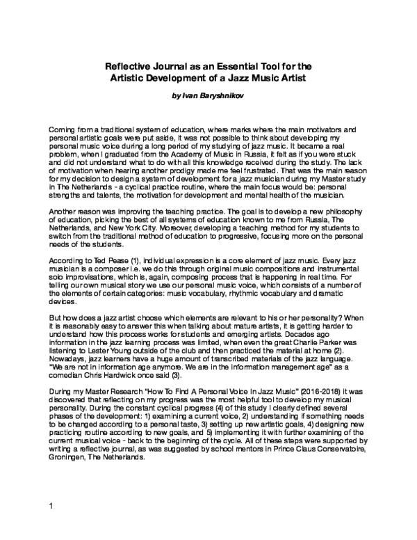 (PDF) Reflective Journal as an Essential Tool for the Artistic ...