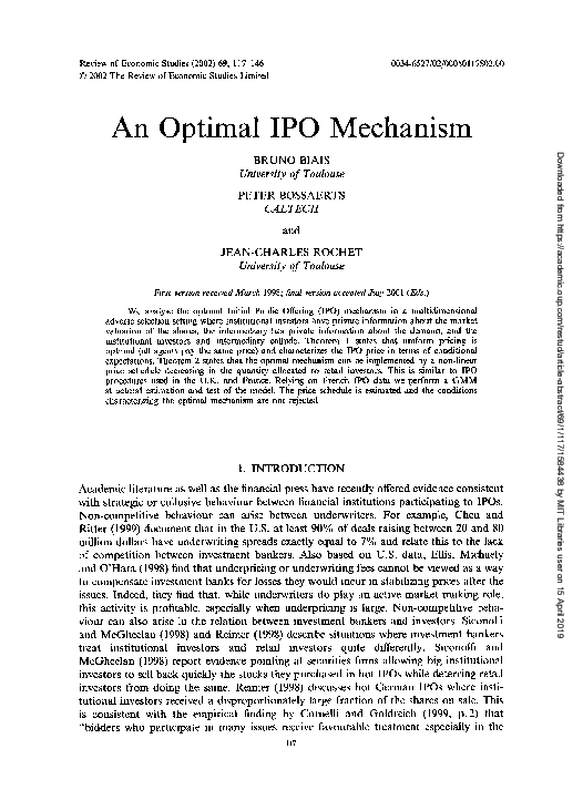 (PDF) An Optimal IPO Mechanism