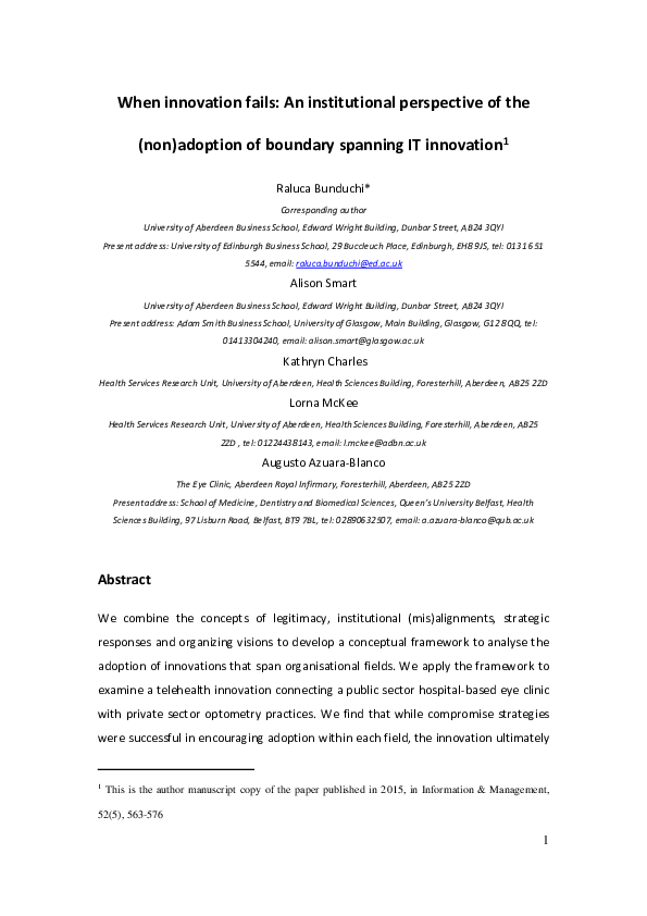 (PDF) When innovation fails: An institutional perspective of the (non)adoption of boundary ...