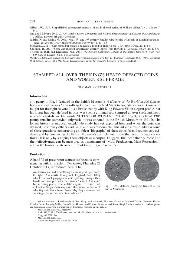 (PDF) Stamped all over the King’s Head: Defaced Coins and Women’s Suffrage