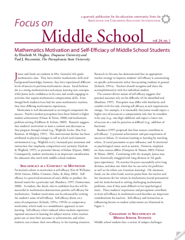(PDF) Mathematics motivation and self-efficacy of middle school students