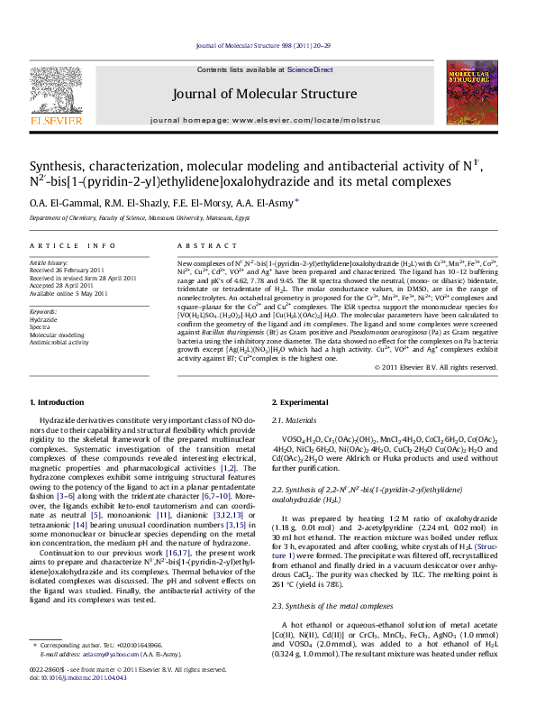 (PDF) Synthesis, characterization, molecular modeling, and thermal analyses of bioactive Co(II ...