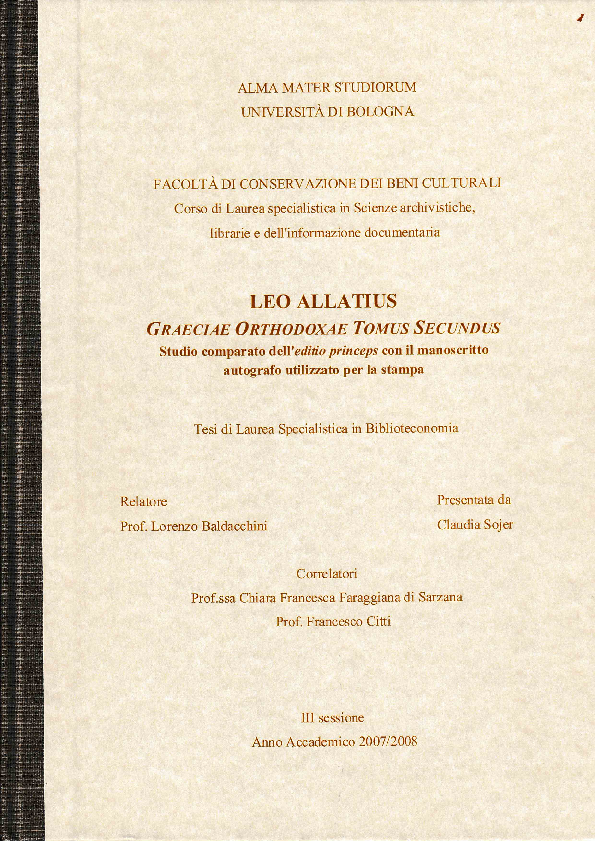 (PDF) 2009 - Sponsion: C. Sojer, Leo Allatius. Graeciae Orthodoxae Tomus Secundus. Studio ...