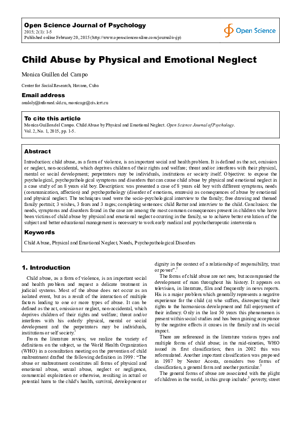 (PDF) Child Abuse by Physical and Emotional Neglect