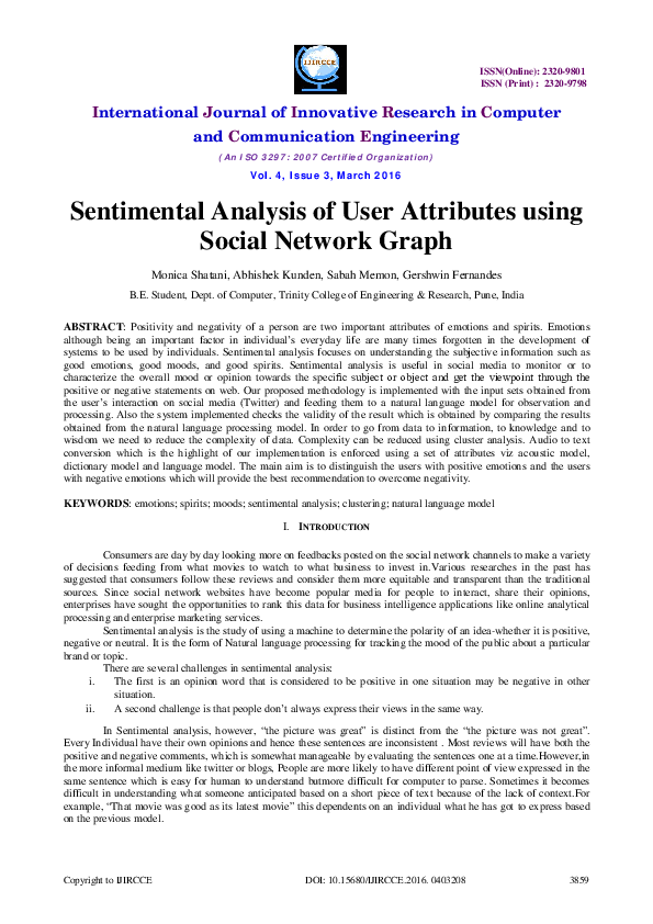 (PDF) Sentimental Analysis of User Attributes using Social Network Graph