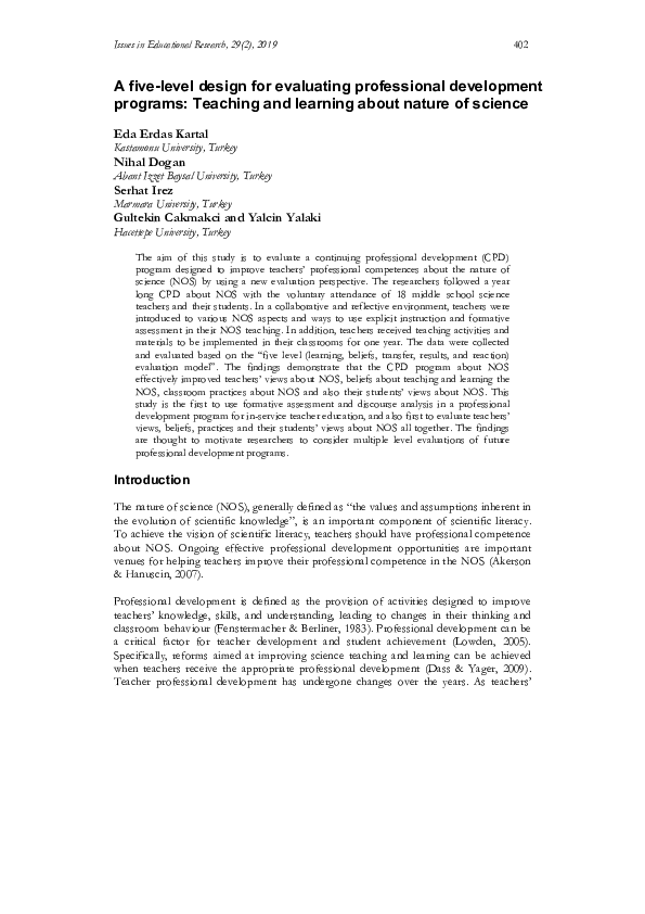 (PDF) A five-level design for evaluating professional development programs: Teaching and ...