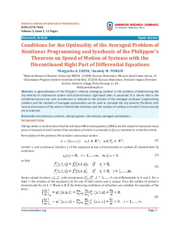 (PDF) Conditions for the Optimality of the Averaged Problem of Nonlinear Programming and ...