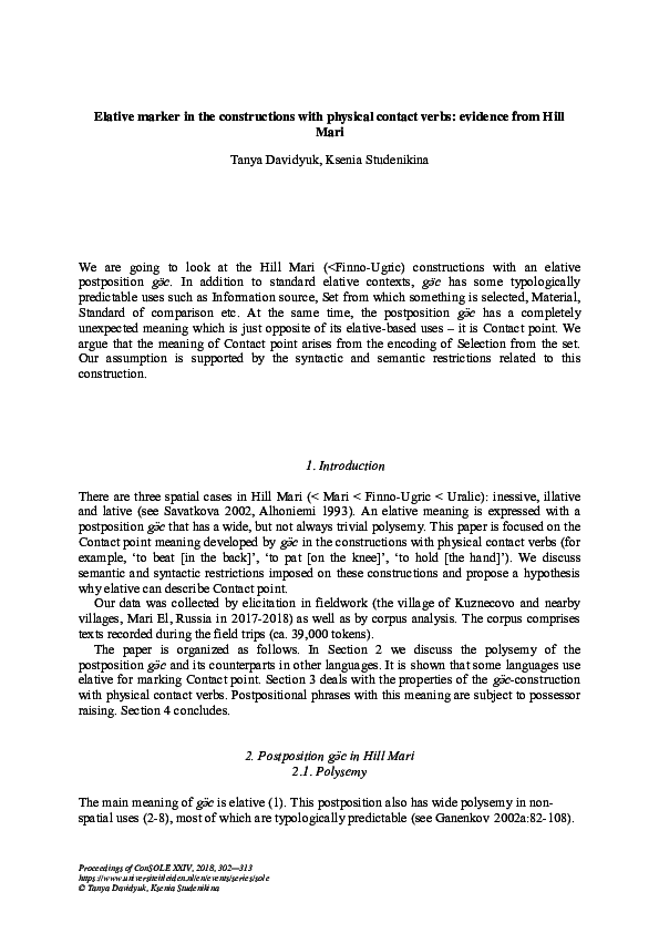 (PDF) Elative marker in the constructions with physical contact verbs ...