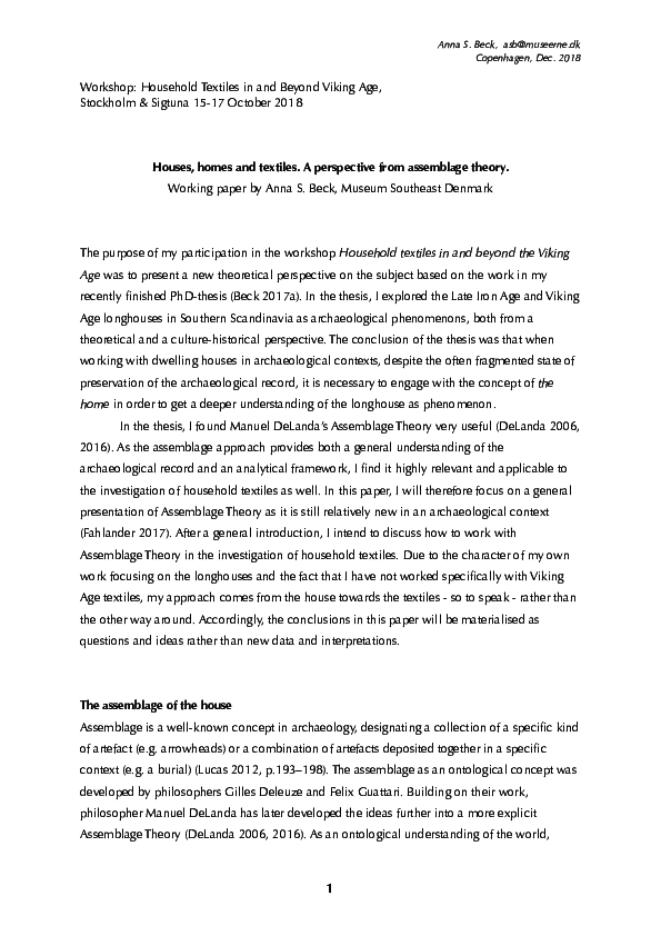 (PDF) A. S. Beck (2018) Houses, homes and textiles. A perspective from ...