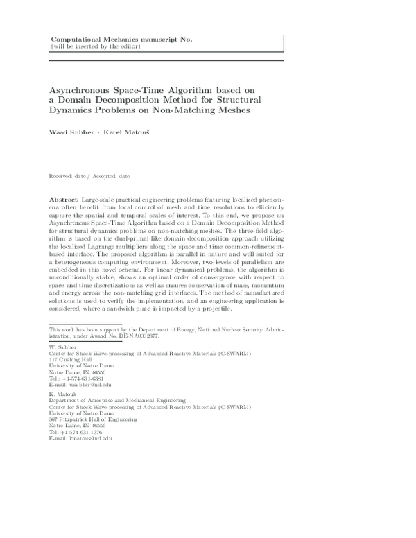 Pdf Asynchronous Space Time Algorithm Based On A Domain Decomposition Method For Structural