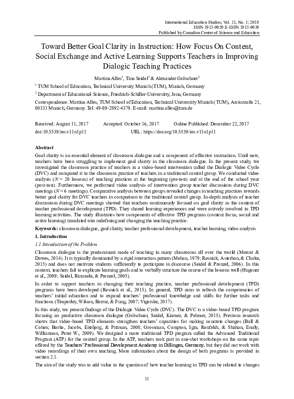 (PDF) Toward Better Goal Clarity in Instruction: How Focus On Content ...