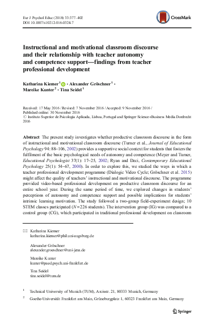 (PDF) Instructional and motivational classroom discourse and their ...