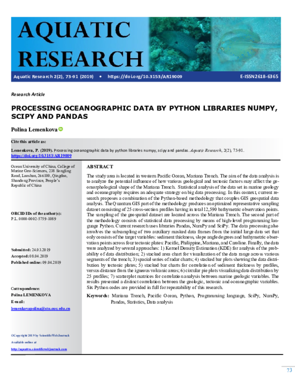 (PDF) Processing oceanographic data by Python libraries NumPy, SciPy ...
