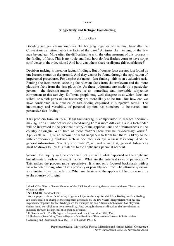 (PDF) Subjectivity and Refugee Fact-finding