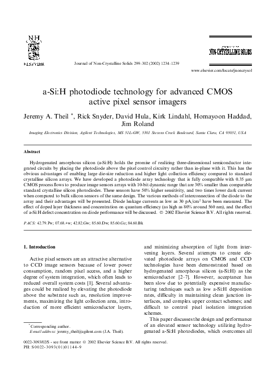 (PDF) a-Si: H photodiode technology for advanced CMOS active pixel sensor imagers