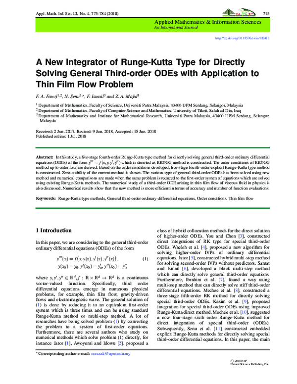Pdf A New Integrator Of Runge Kutta Type For Directly Solving General Third Order Odes With
