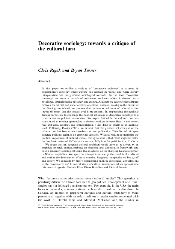 (PDF) Decorative sociology: towards a critique of the cultural turn