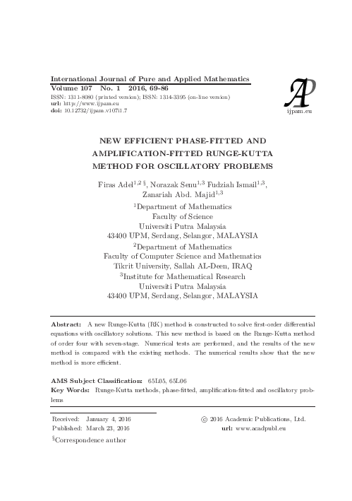 (PDF) P A NEW EFFICIENT PHASE-FITTED AND AMPLIFICATION-FITTED RUNGE-KUTTA METHOD FOR OSCILLATORY ...