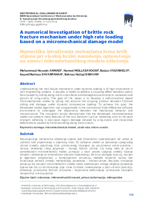 (PDF) A numerical Investigation of brittle rock fracture mechanism under high rate loading based ...