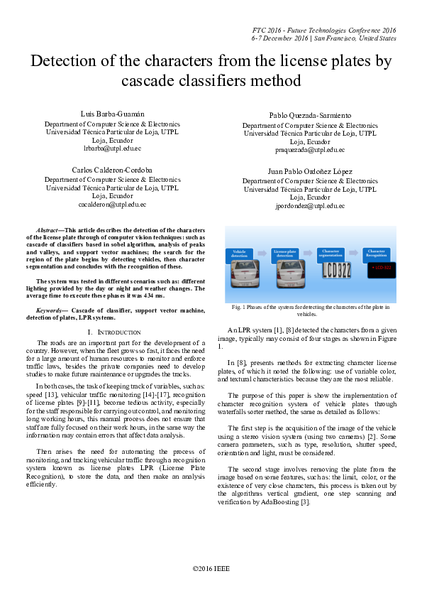 Pdf Detection Of The Characters From The License Plates By Cascade Classifiers Method