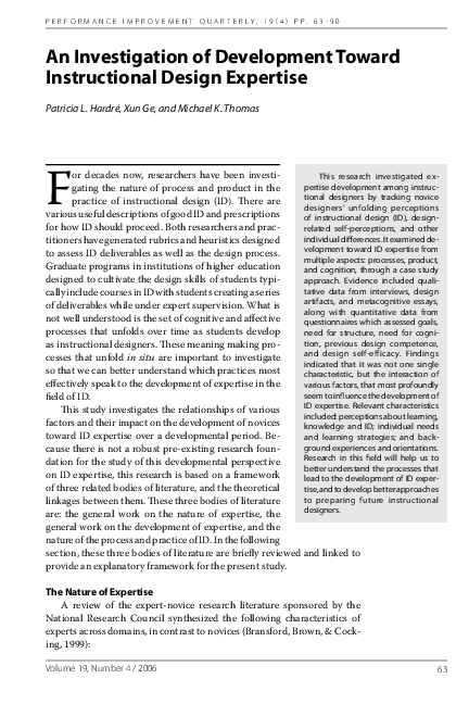 (PDF) An Investigation of Development Toward Instructional Design Expertise