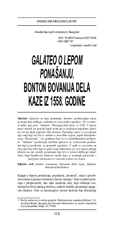 (PDF) Galateo o lepom ponašanju. Bonton Đovanija dela Kaze iz 1558. godine Galateo on manners ...