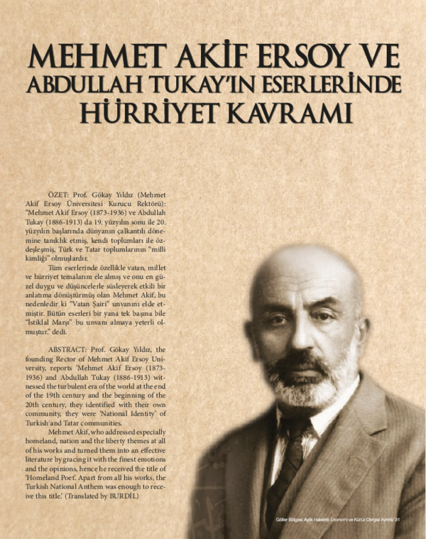 (PDF) MEHMET AKİF ERSOY ve ABDULLAH TUKAY'IN ESERLERİNDE HÜRRİYET KAVRAMI