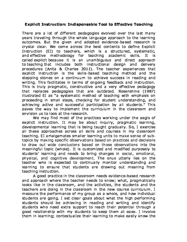 (PDF) Explicit Instruction: Indispensable to Effective Teaching